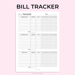 Bill Tracker, Printable & Fillable, Digital Notepad Template, Finance ...