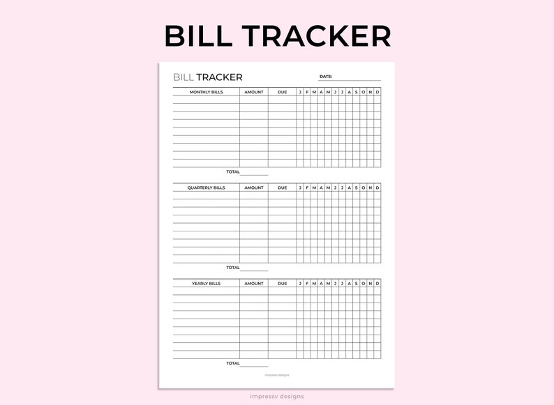 Bill Tracker, Printable & Fillable, Digital Notepad Template, Finance ...