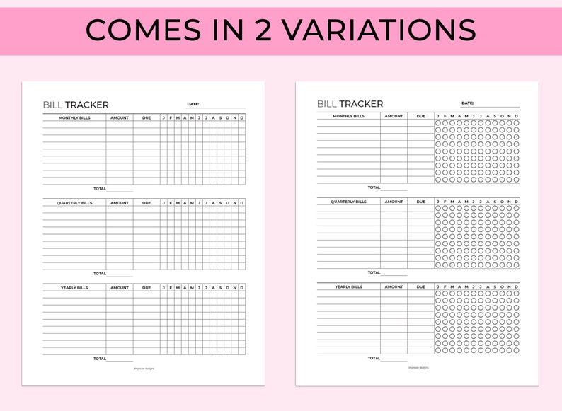 Bill Tracker, Printable & Fillable, Digital Notepad Template, Finance ...