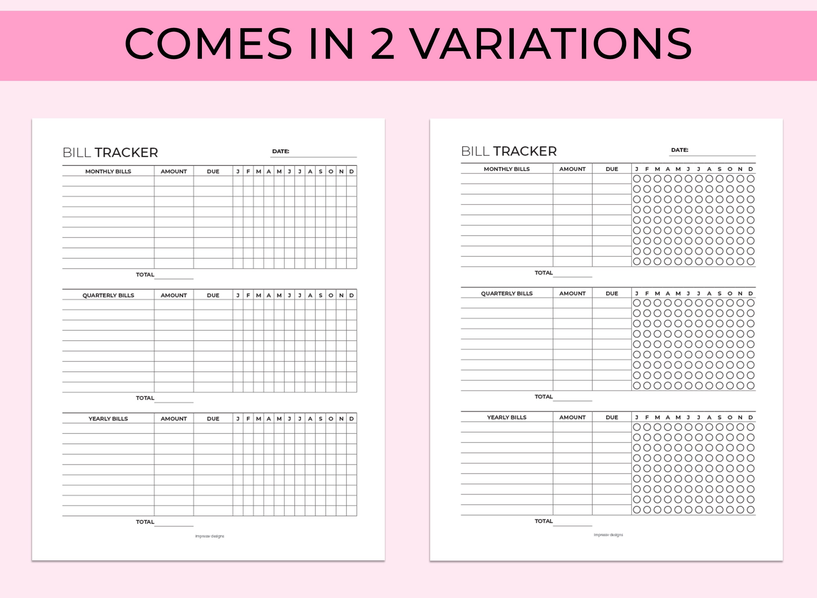Bill Tracker, Printable & Fillable, Digital Notepad Template, Finance ...