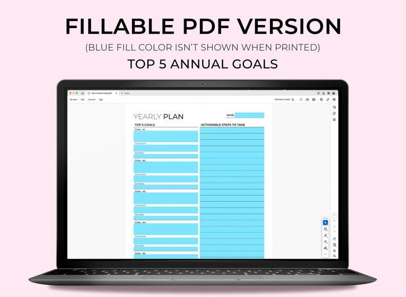 Top 5 Yearly Goals Planner, Fillable & Printable, Minimalist Printable ...