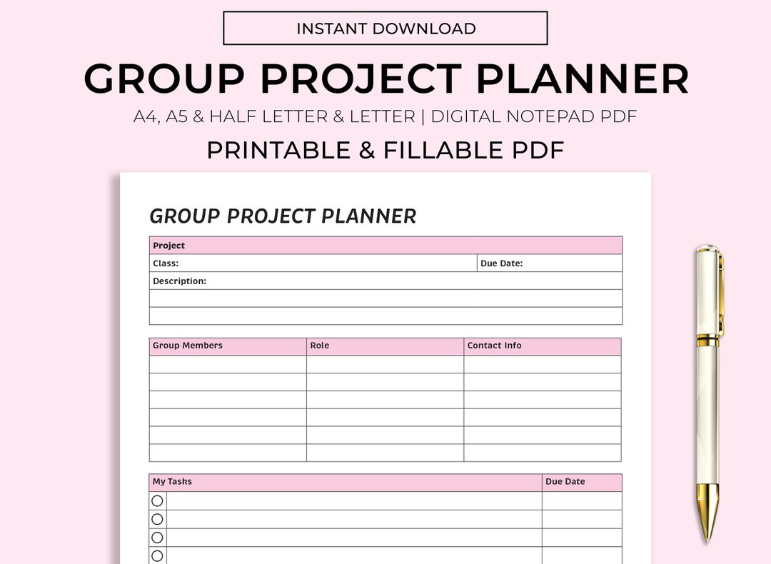 Group Project Planner Template, Student Planner, Student Printable ...