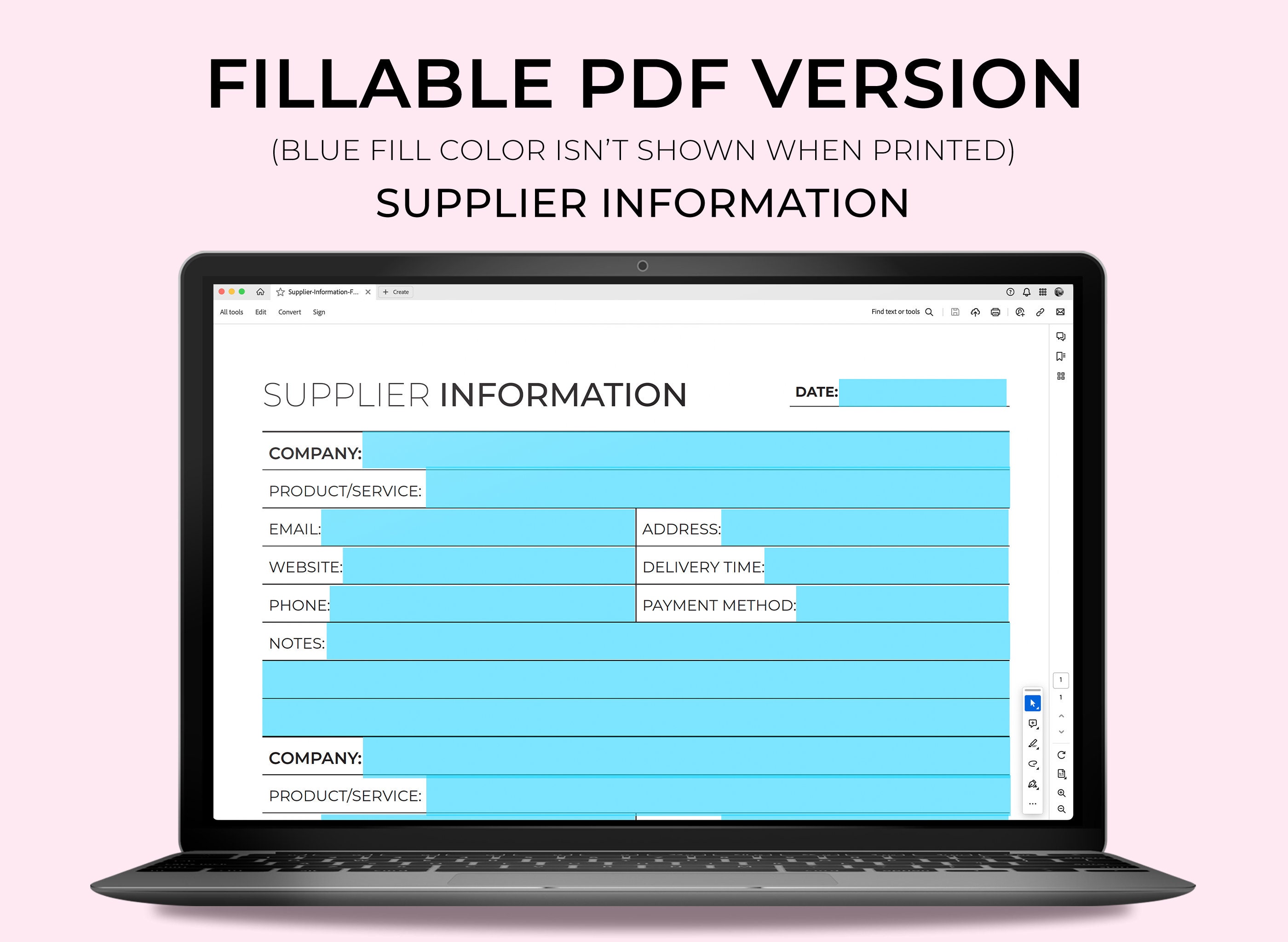 Supplier List Printable, Supplier Information Log, Supplies Vendor ...