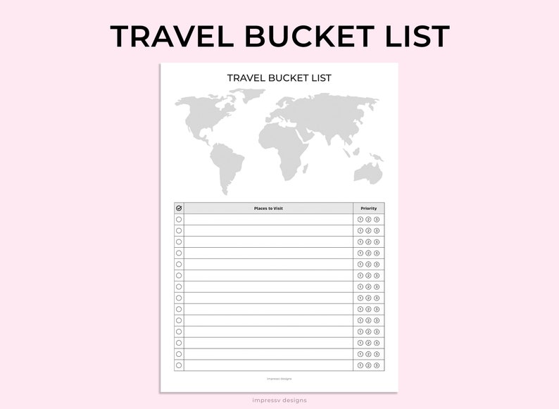 Travel Bucket List Printable, Fillable Wanderlust List, Travel to Do ...
