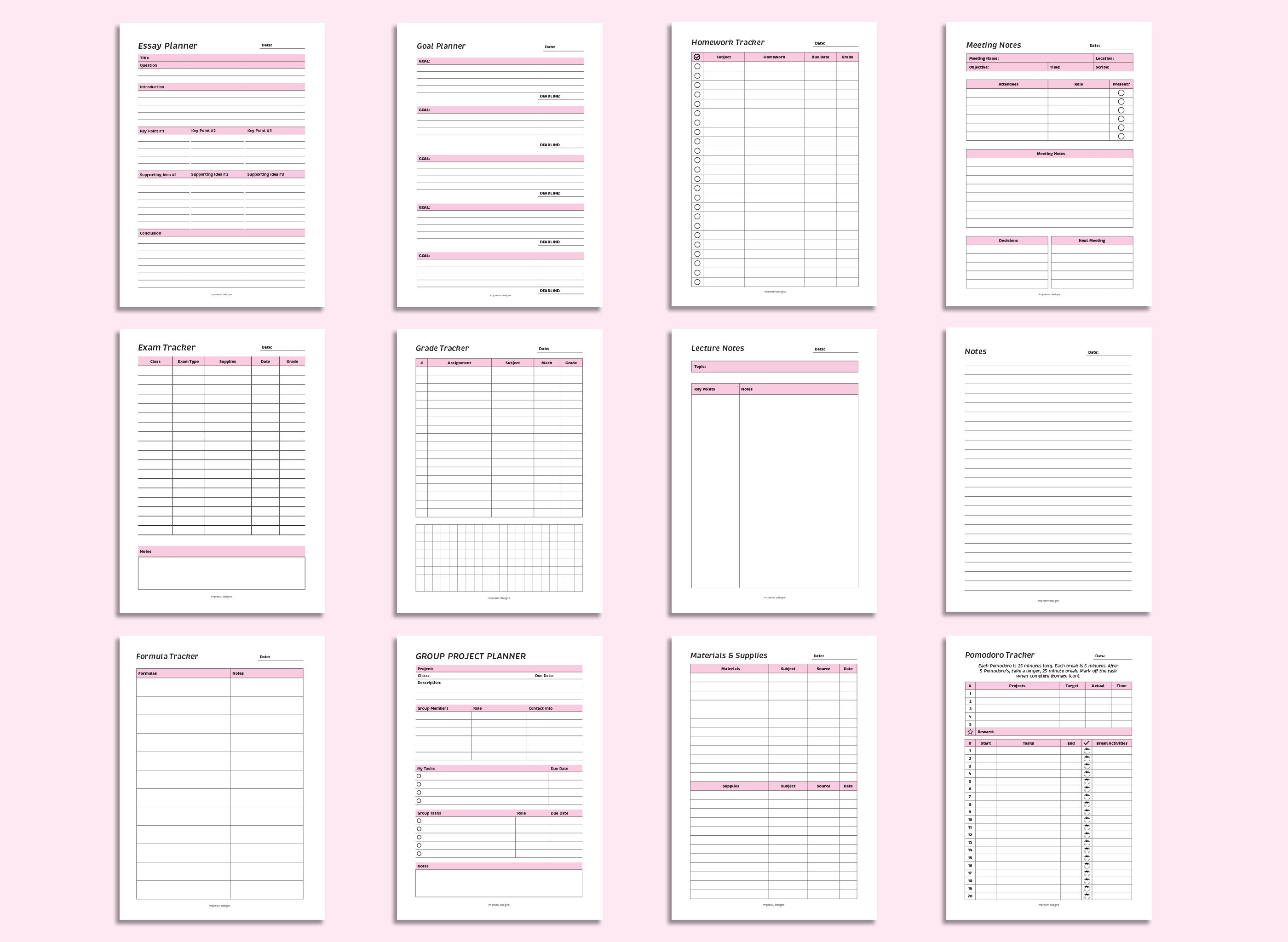 Printable & Fillable Student Planner Bundle, Digital Notepad Bundle ...