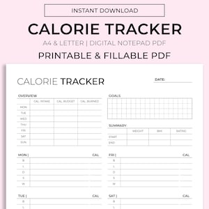 Weekly Calorie Tracker, Printable + Fillable, iPad Optimized, Protein ...