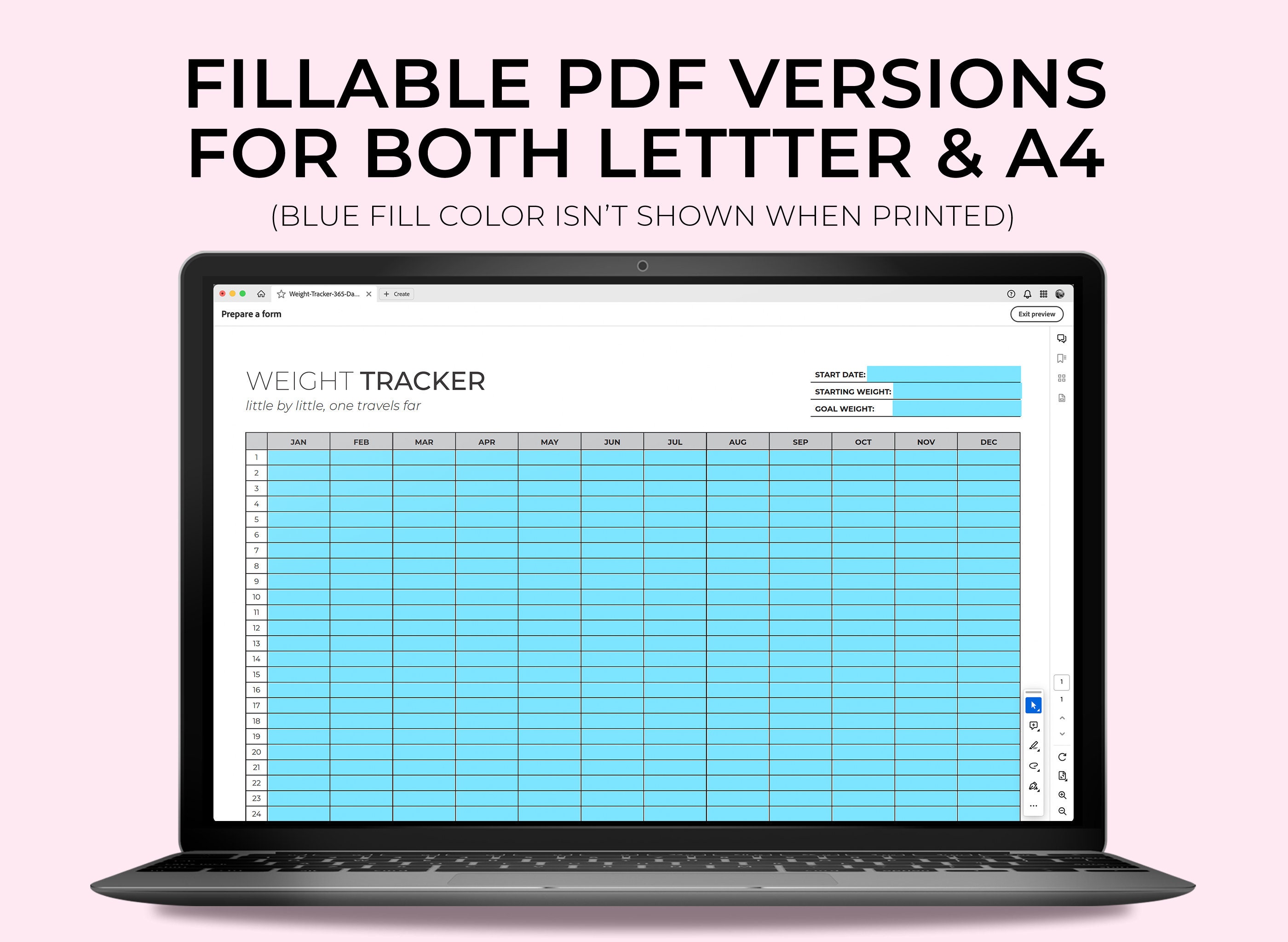 365 Day Weight Tracker Printable & Fillable, Weight Loss Tracker ...