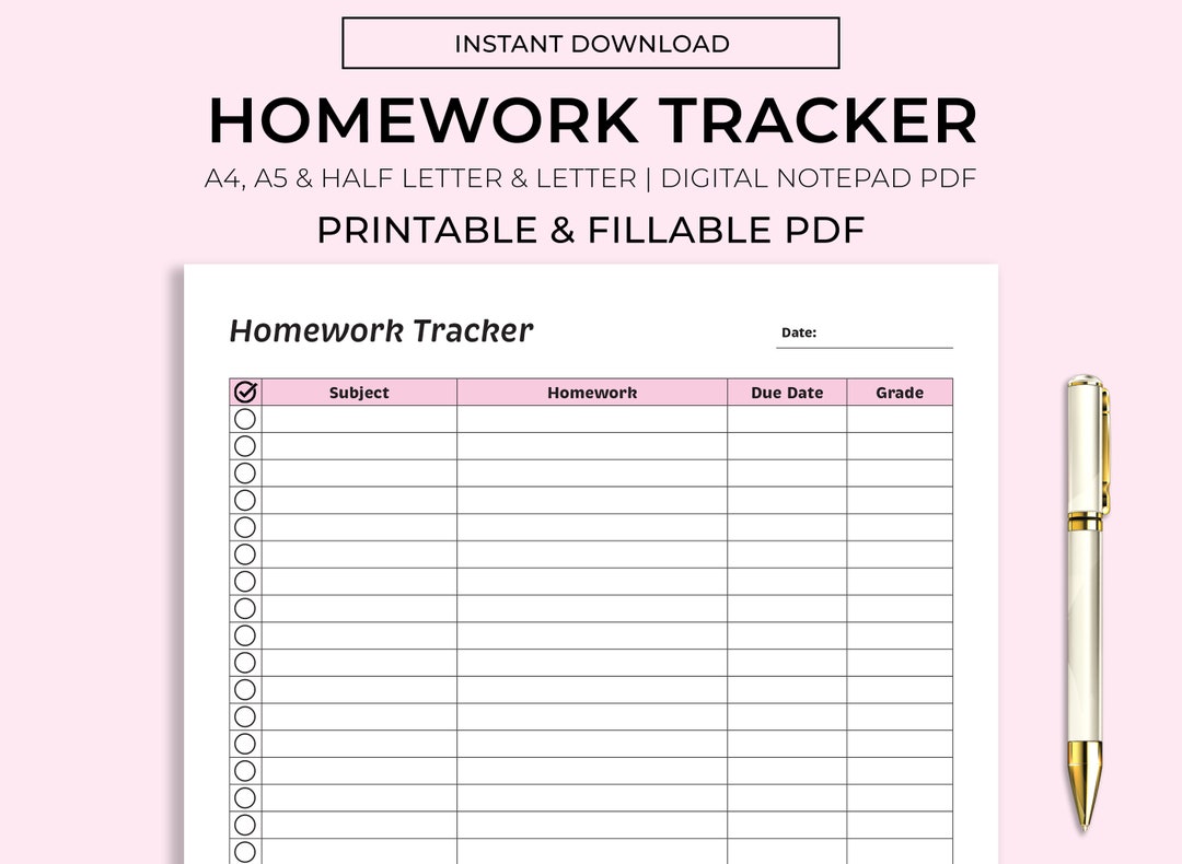 Homework Tracker Planner, Student Planner, Student Printable, Desk ...