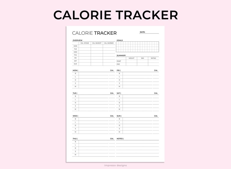 Weekly Calorie Tracker, Printable + Fillable, iPad Optimized, Protein ...