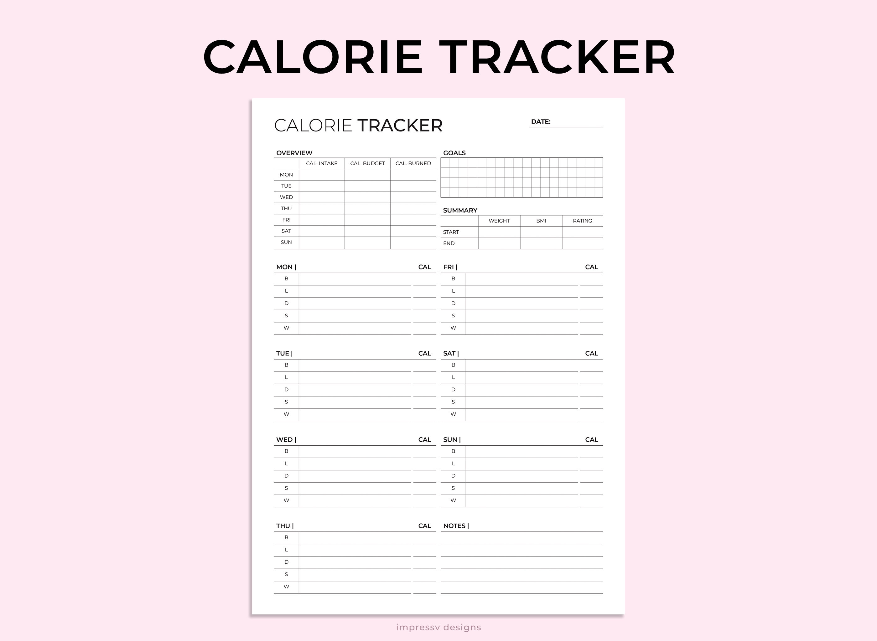 Weekly Calorie Tracker, Printable + Fillable, iPad Optimized, Protein ...