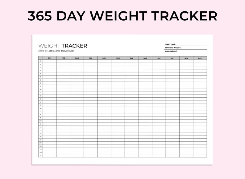 365 Day Weight Tracker Printable & Fillable, Weight Loss Tracker ...