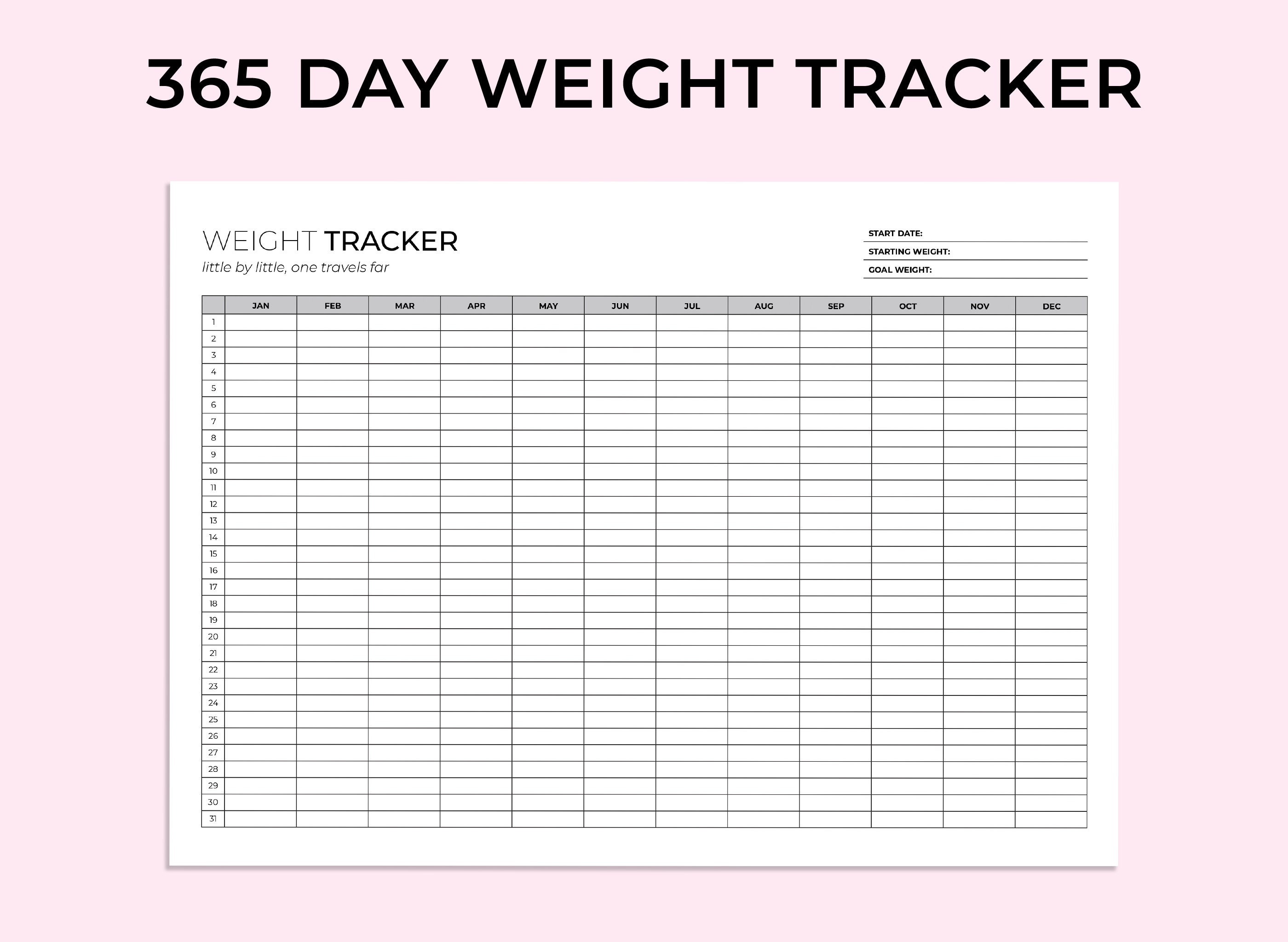365 Day Weight Tracker Printable & Fillable, Weight Loss Tracker ...