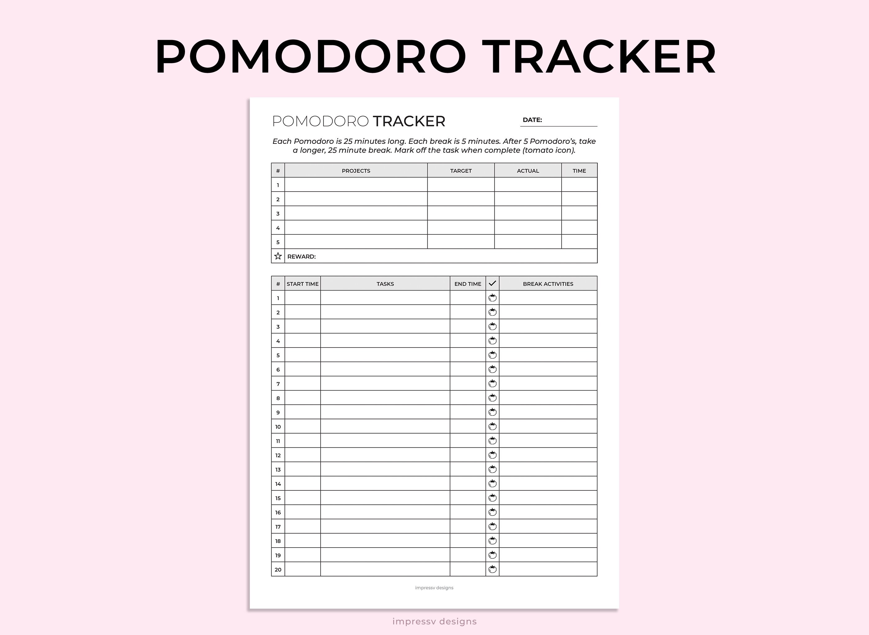 Editable Pomodoro Planner, Pomodoro Timer, Productivity Planner ...