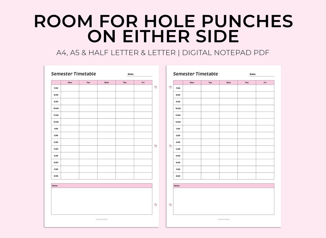 Semester Timetable Planner, Student Planner, Student Printable, Desk ...