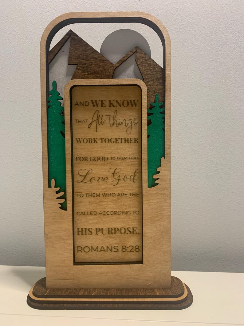 Layered Wood Scripture Sign – Romans 8:28 Bible Verse Decor | Christian ...