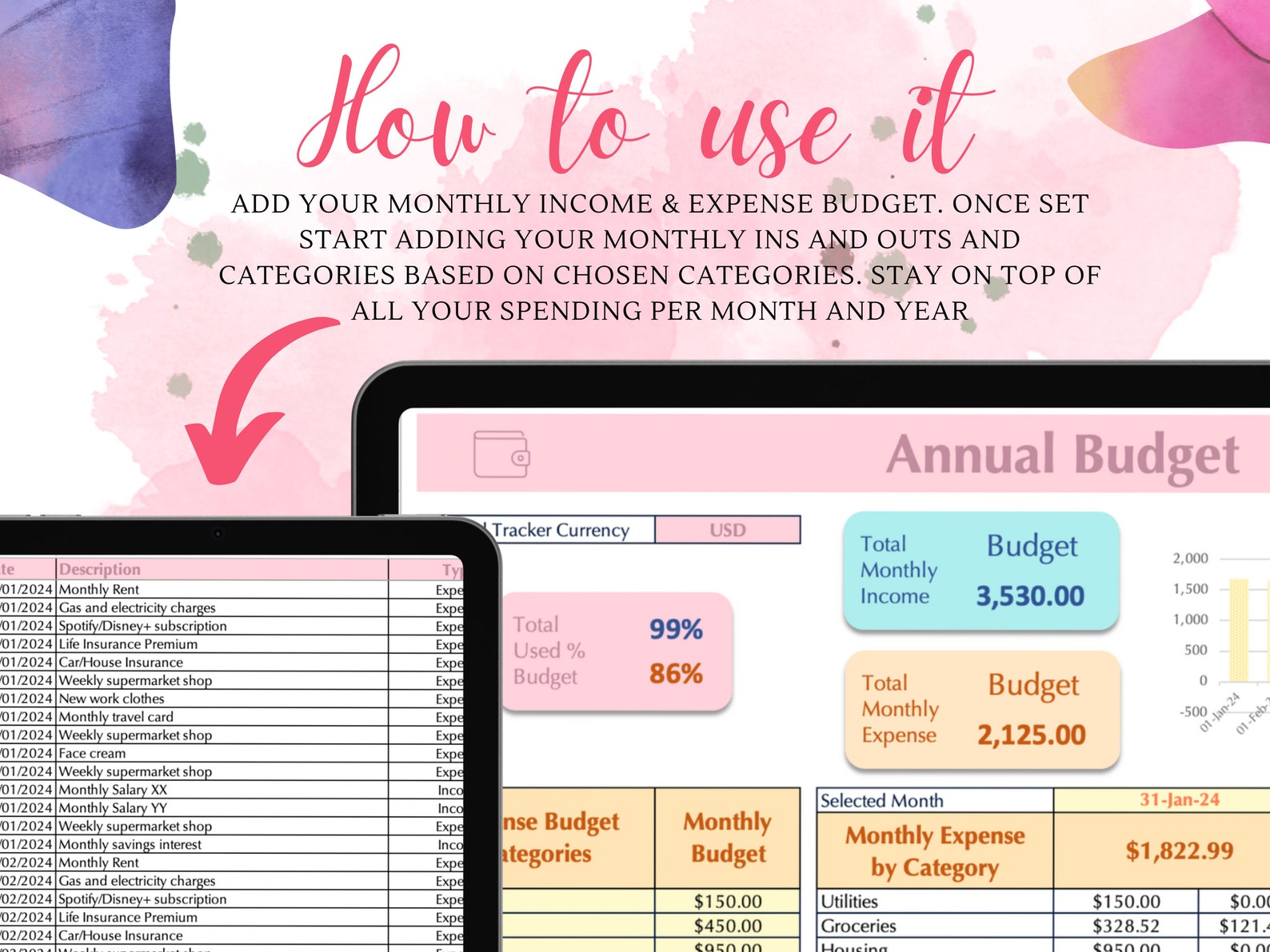 Excel Annual Budget Planner DIY Tracker Home Financial Management Tool ...