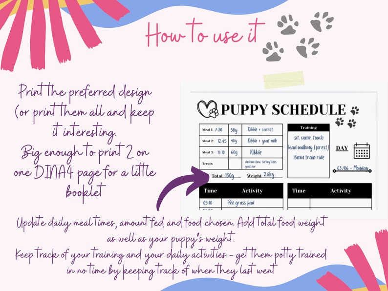 PDF Printable Puppy Schedule Dog Daily Meal Training Potty Tracker ...