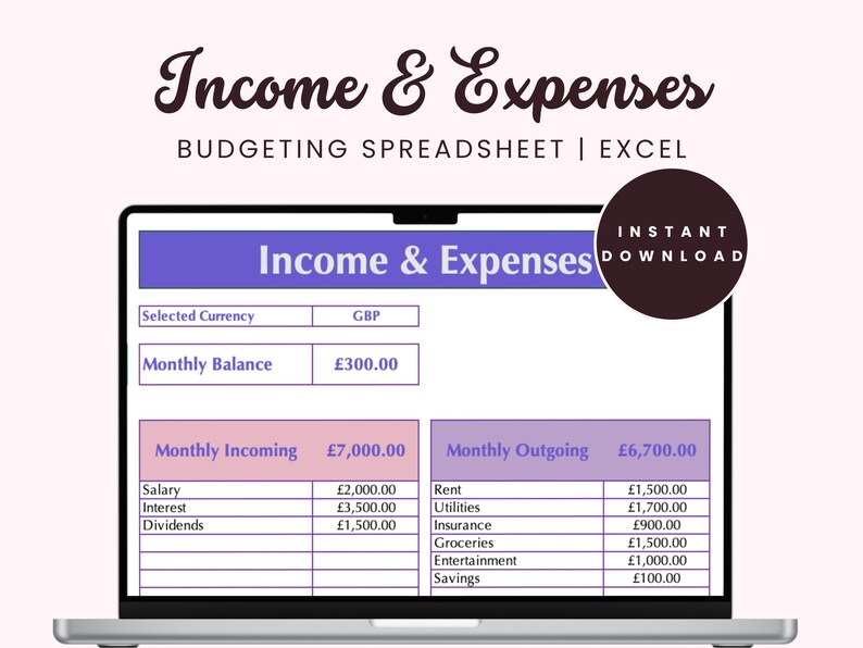 Income and Expense Excel Tracker Simple User Friendly Monthly Financial ...