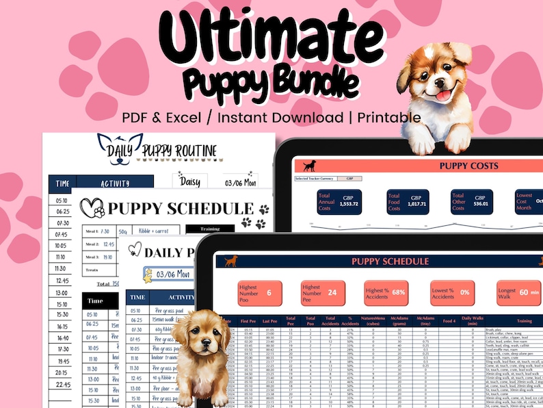 Ultimate Puppy Bundle Printable PDF Excel Routine Daily Schedule Canine ...