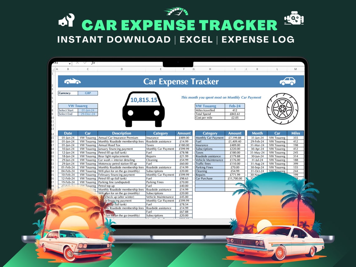 Car Expense Tracker Auto Cost Log Vehicle Finance Budget Tracker ...