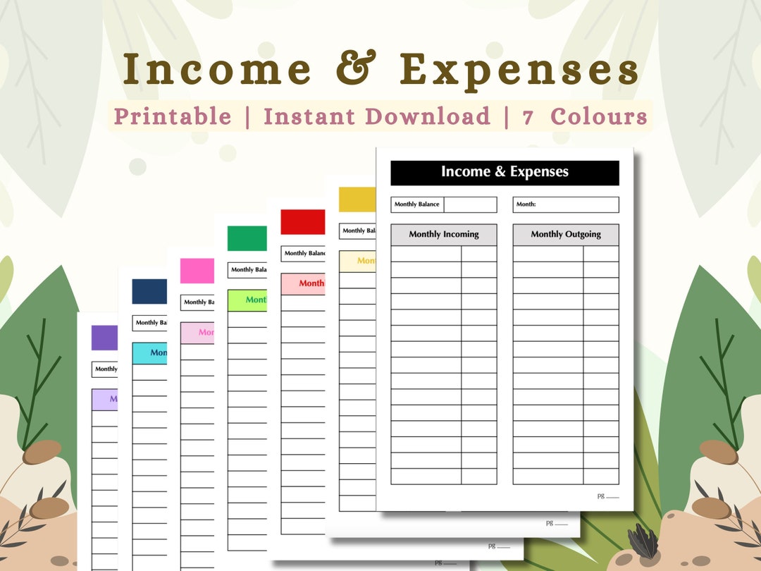 PDF Printable Income and Expense Tracker: 7 Color Budget Planner ...