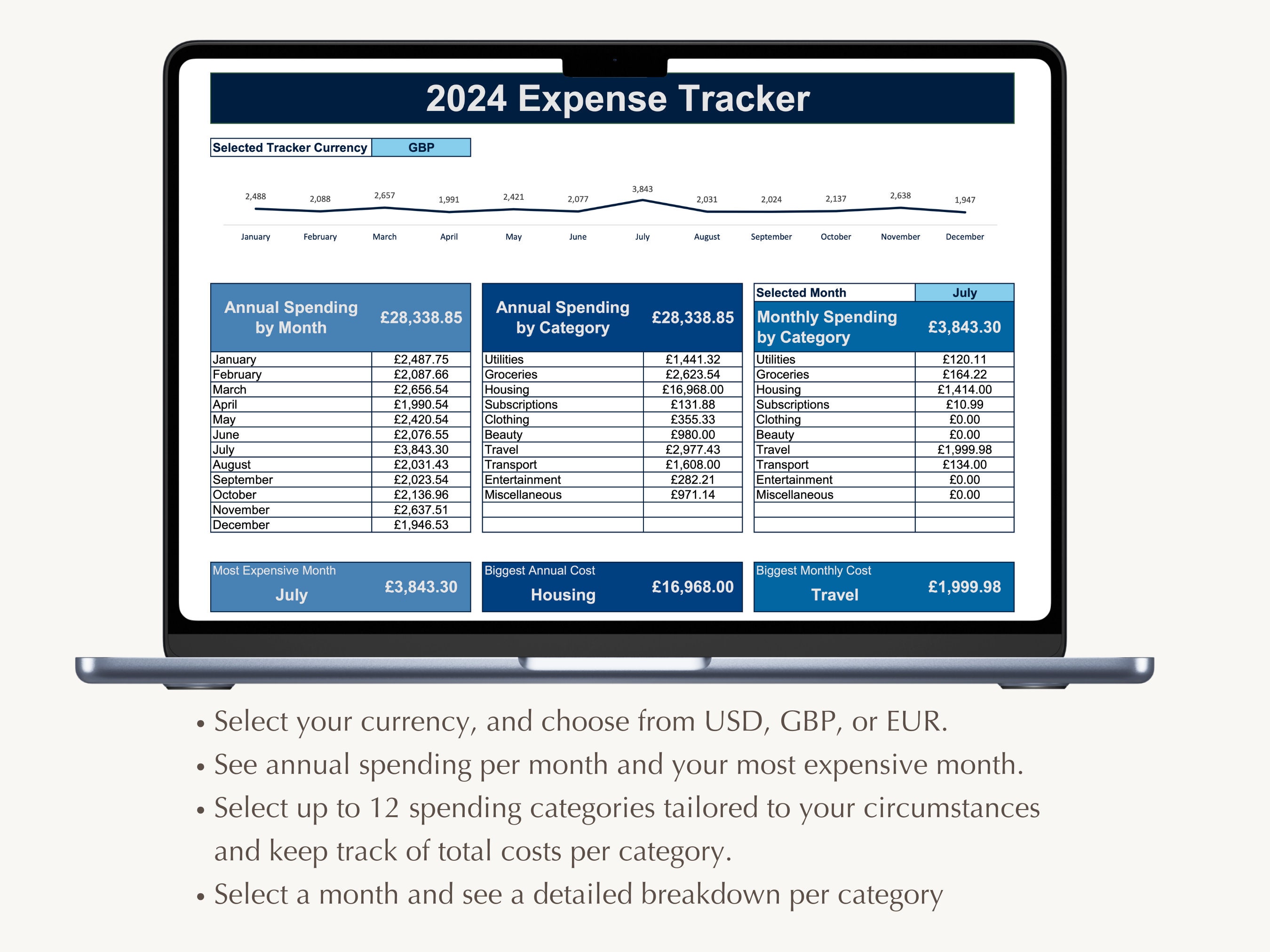 Excel Expense Tracker 2024 Simple Personal Finance Budgeting Easy Annual Tracking Basic Expense ...