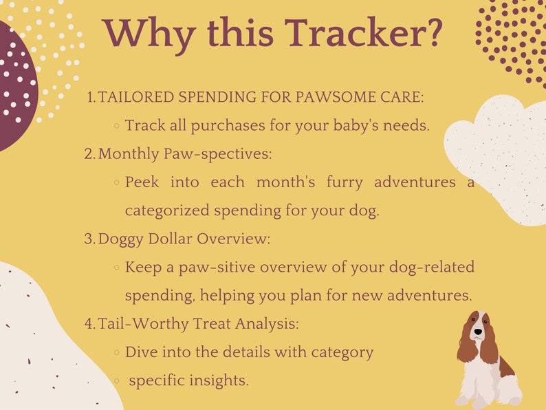 Cocker Spaniel Excel Dog Expense Tracker DIY Dog Budget Planner Cost ...