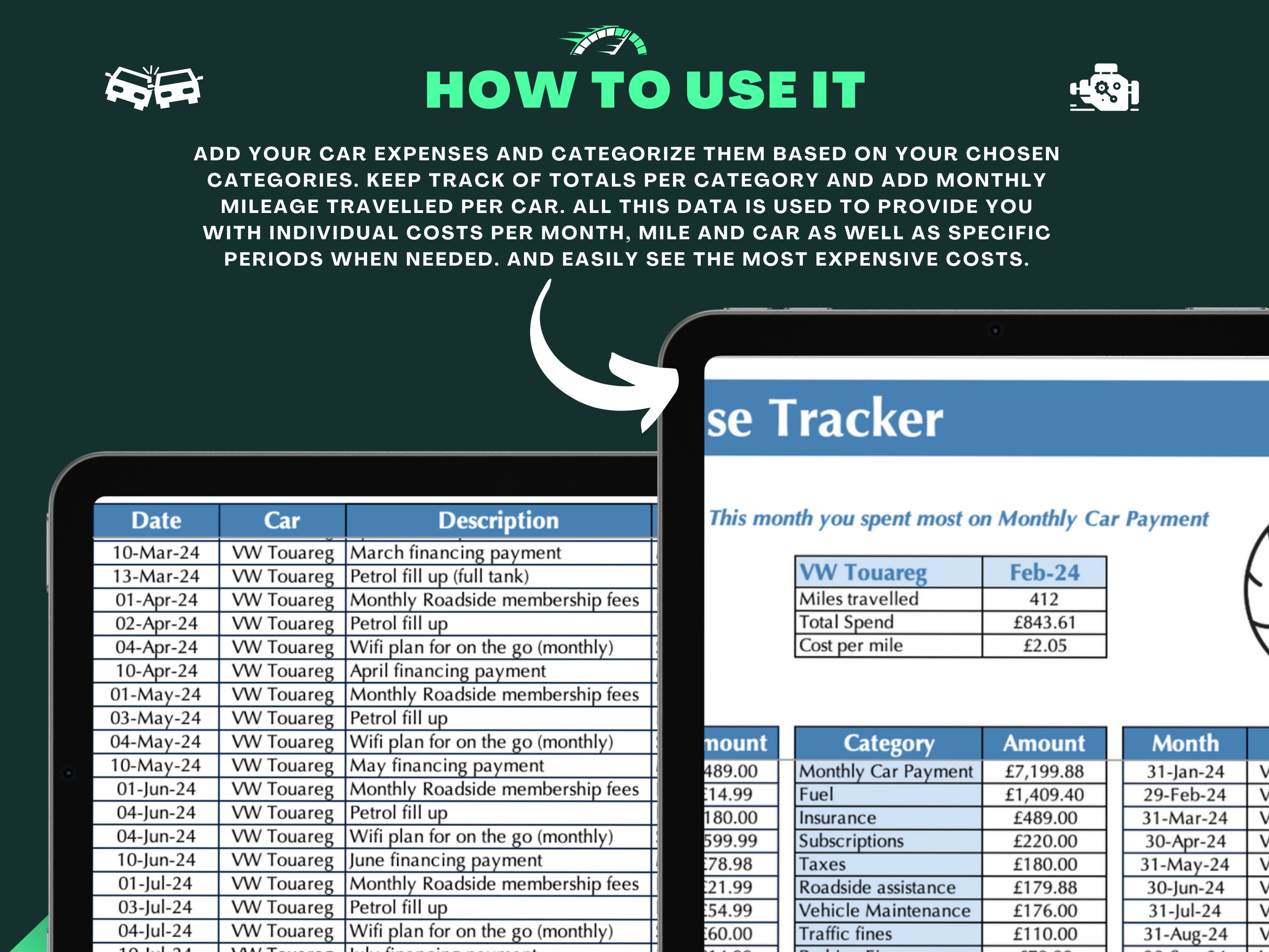 Car Expense Tracker Auto Cost Log Vehicle Finance Budget Tracker ...