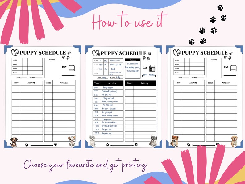 PDF Printable Puppy Schedule Dog Daily Meal Training Potty Tracker ...