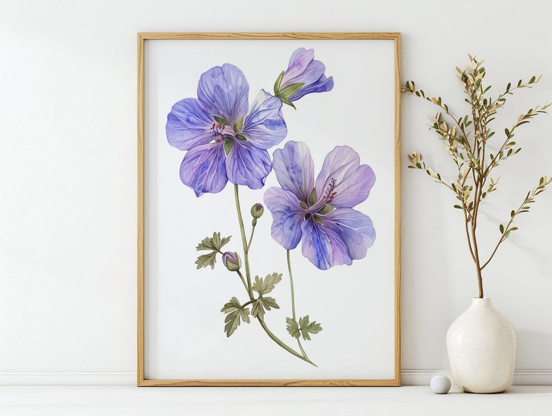 Geranium Flower Watercolor Art, Wall Art, Plant Print, Poster Print ...