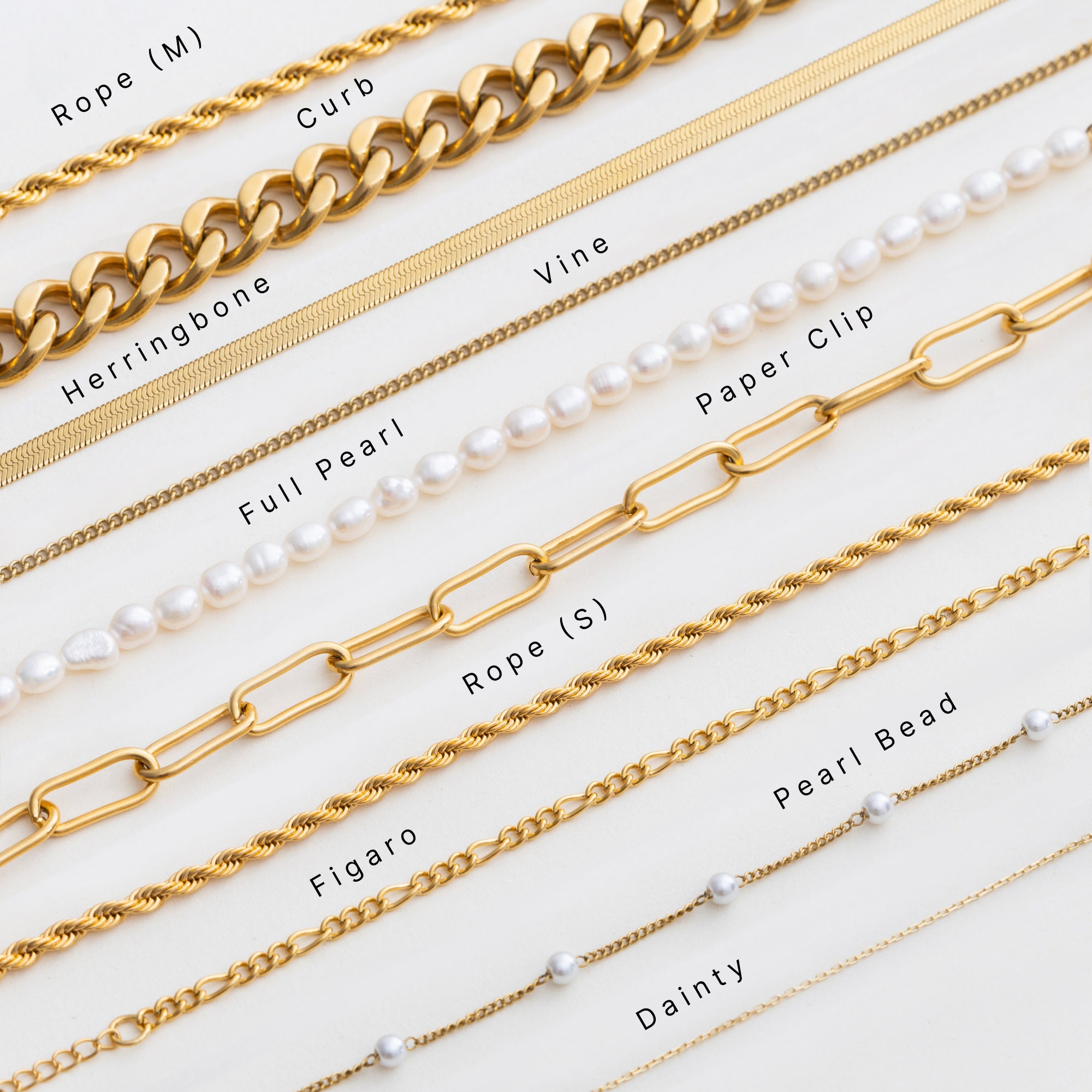 Necklace Chain Types Different Size Chains Different Thickness Chain ...