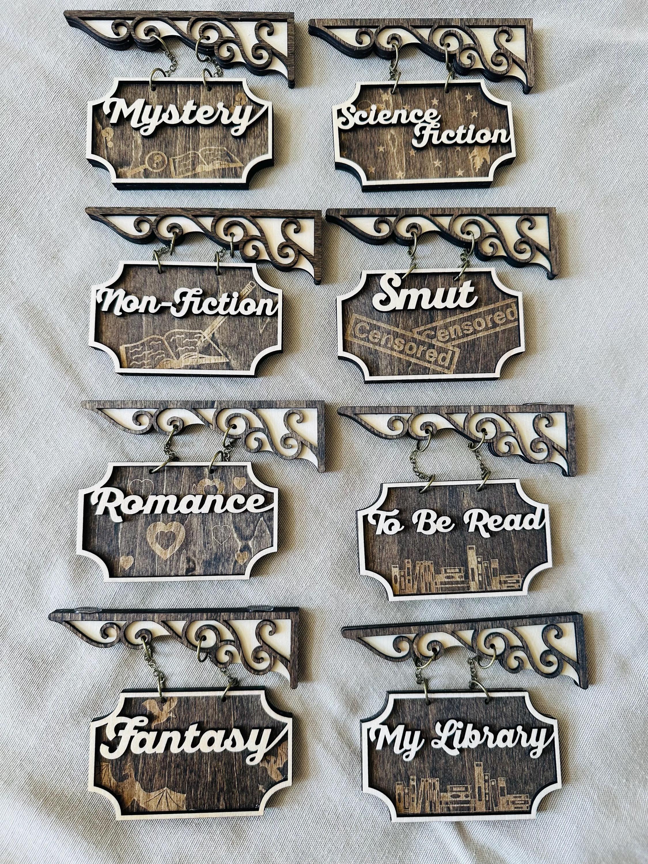Book Genre Signs | Hanging Library Signs - Etsy