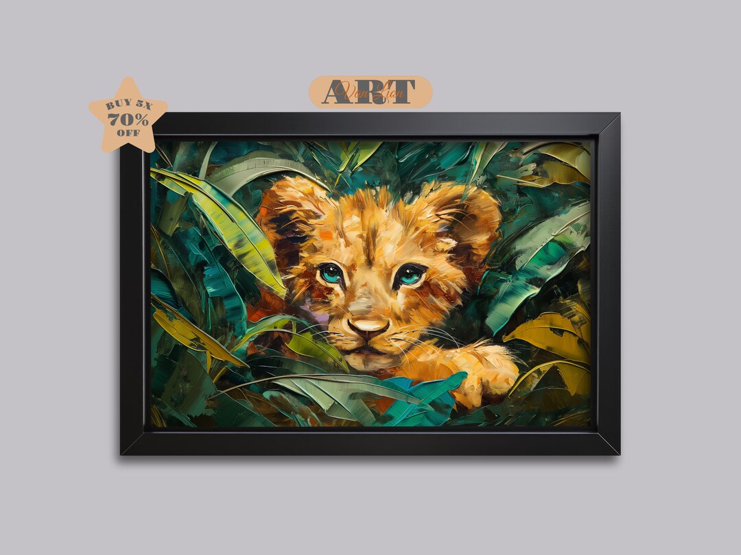 Curious Lion Cub Painting Painting Lion Artwork Realistic Lion Painting ...