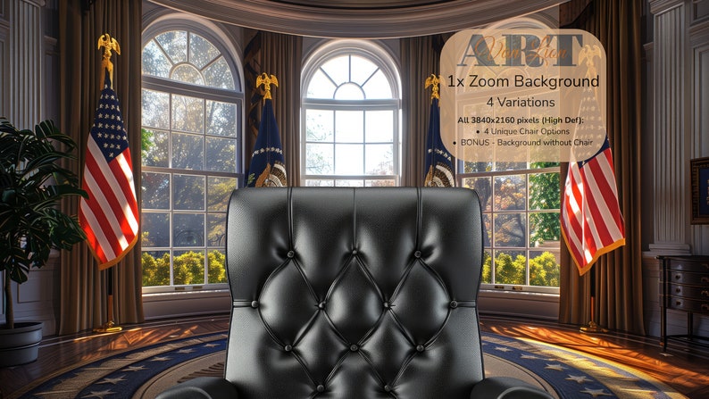 White House Office Zoom Background With Chair Flag Background Executive ...