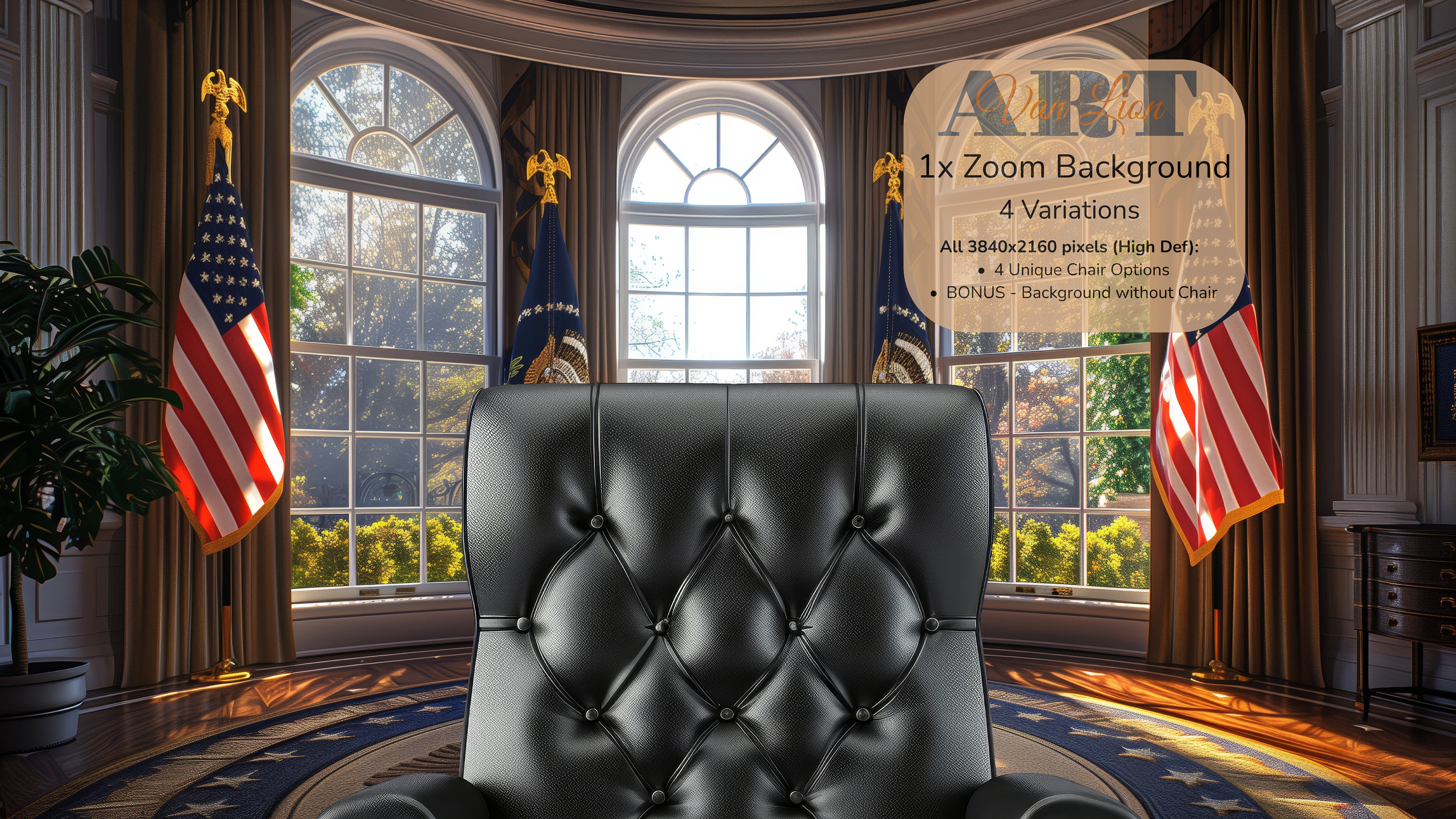 White House Office Zoom Background With Chair Flag Background Executive ...