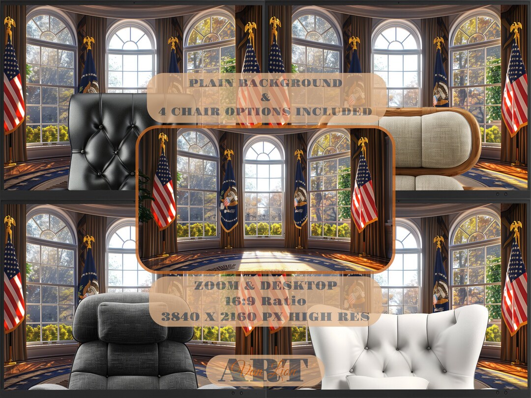 White House Office Zoom Background With Chair Flag Background Executive ...