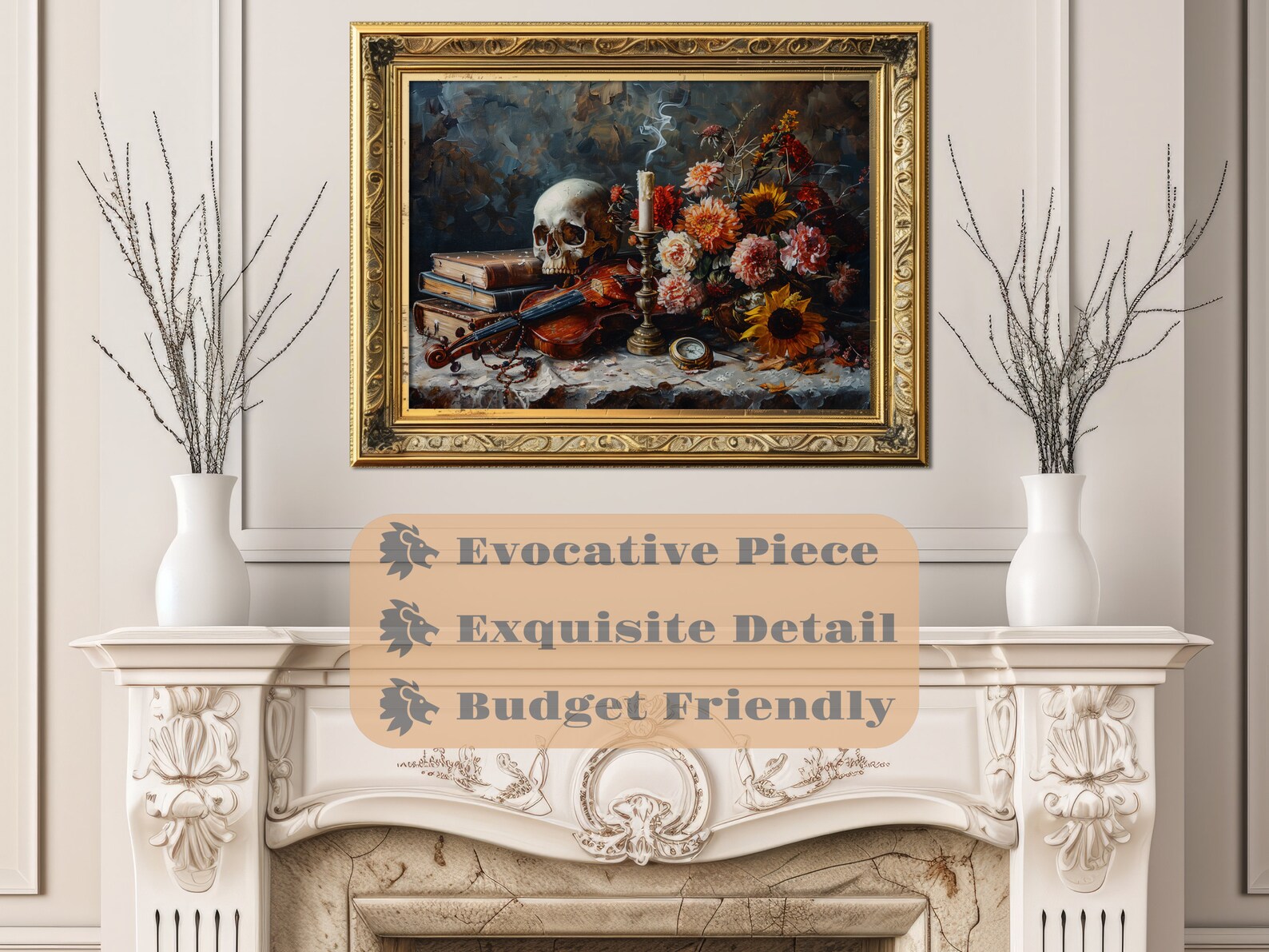 Still Life Vanitas Skull Still Life Painting Dark Academia Painting ...