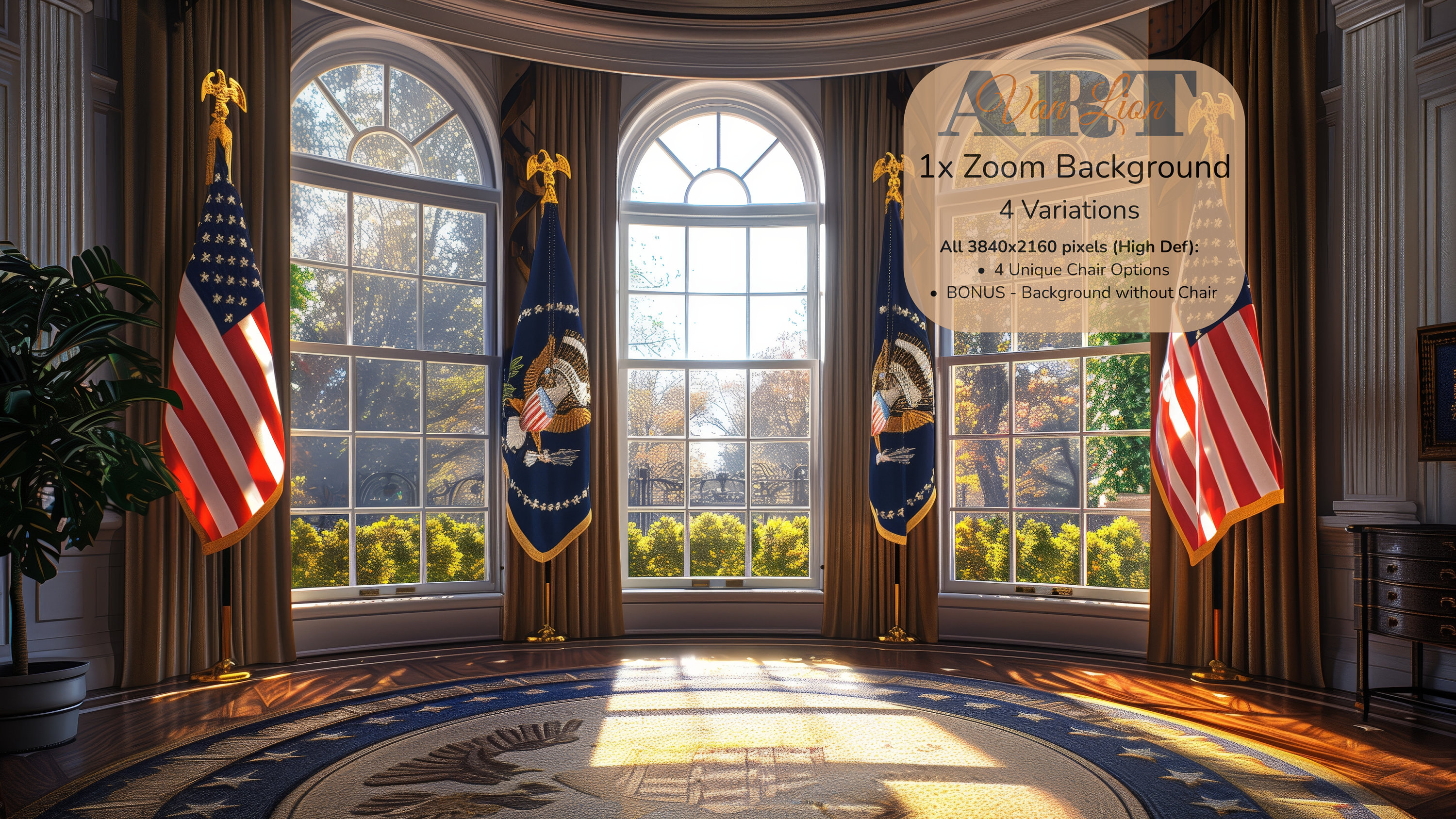 White House Office Zoom Background With Chair Flag Background Executive ...