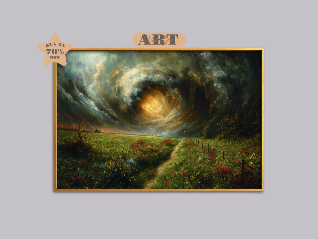 Stormy Weather Painting Rainstorm Field Landscape Art Storm Painting ...