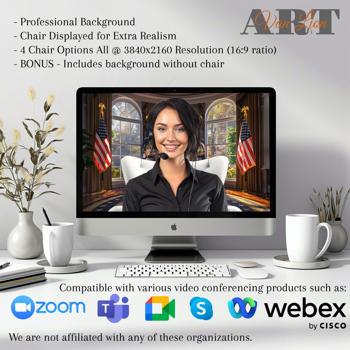 White House Office Zoom Background With Chair Flag Background Executive ...