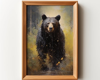 Abstract Bear Canvas Wall Art, Colorful Oil Painting Style, Wild Animal ...