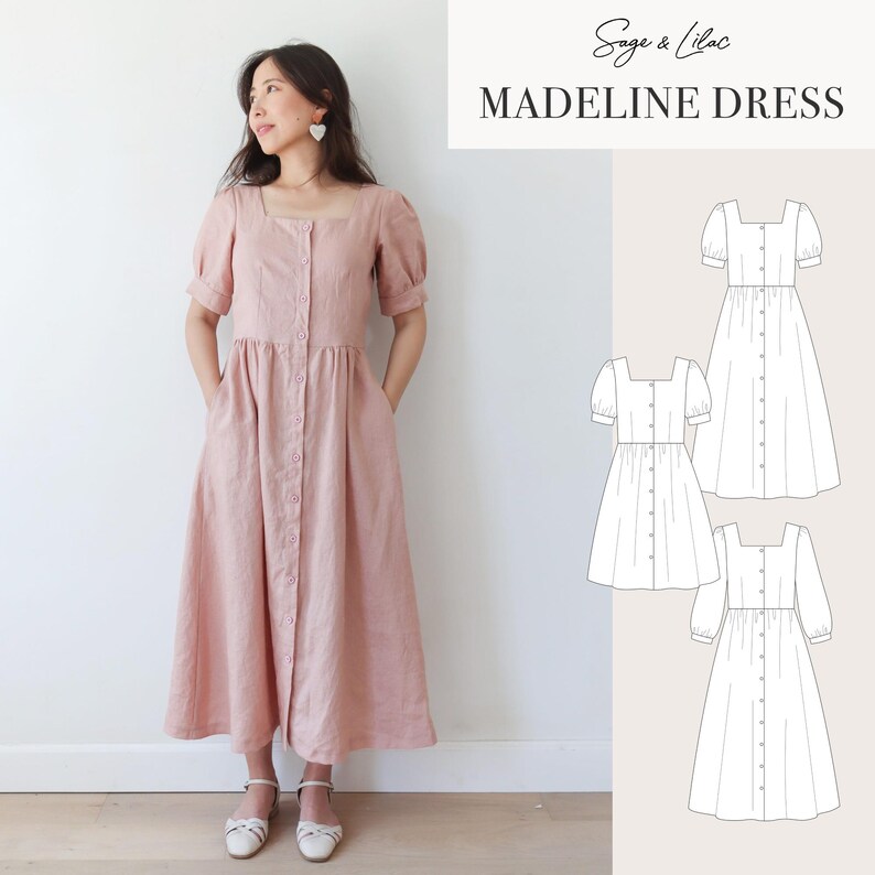 Vintage-inspired Square Neck Dress | Madeline PDF Sewing Pattern ...