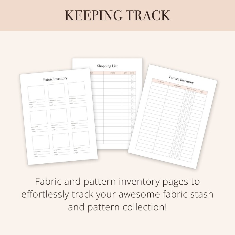 Sewing Project Planner: Fabric & Pattern Inventory Tracker (PDF ...