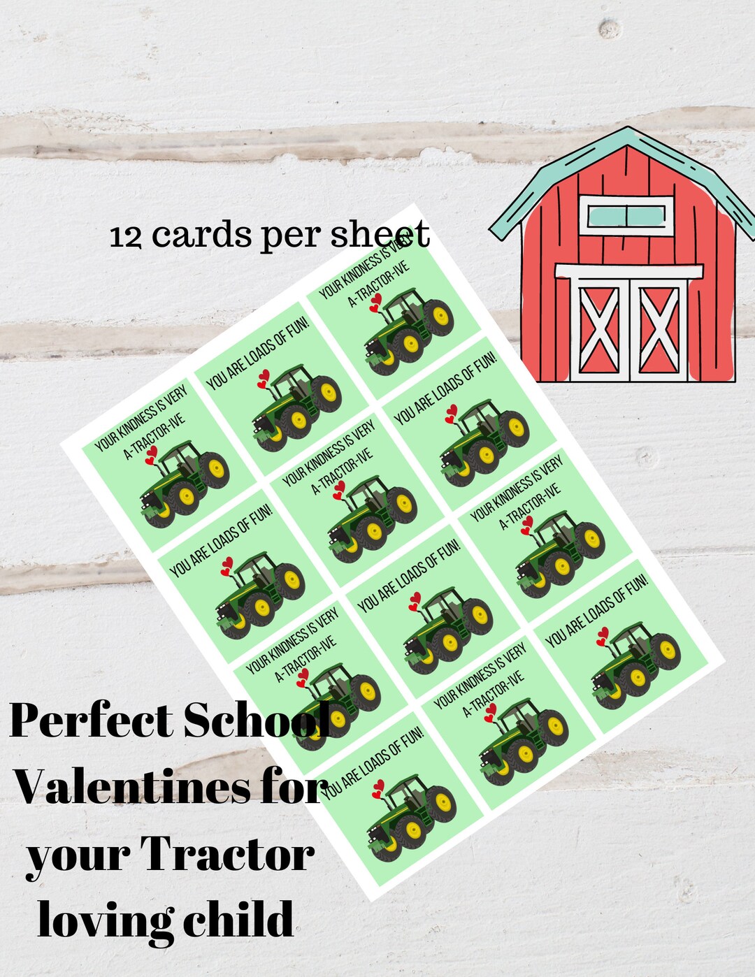 Printable Tractor Valentine's Day Cards | Child Classroom Valentine's ...