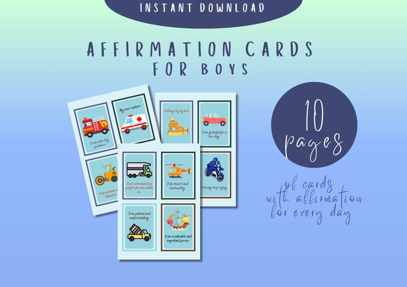 Printable Affirmation Cards for Boys, Printable Cards , Motivational ...