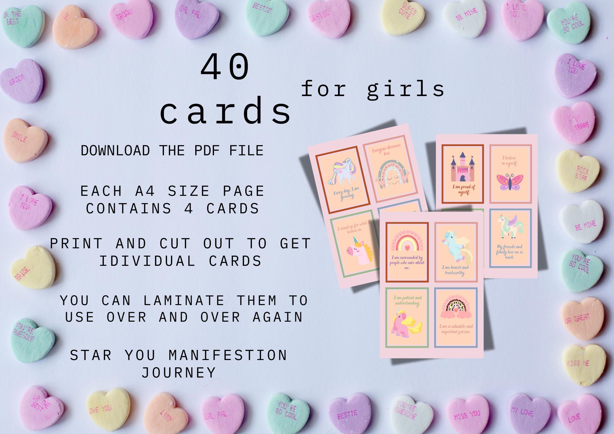 Printable Affirmation Cards for Girls: Motivational, Positivity (PDF ...