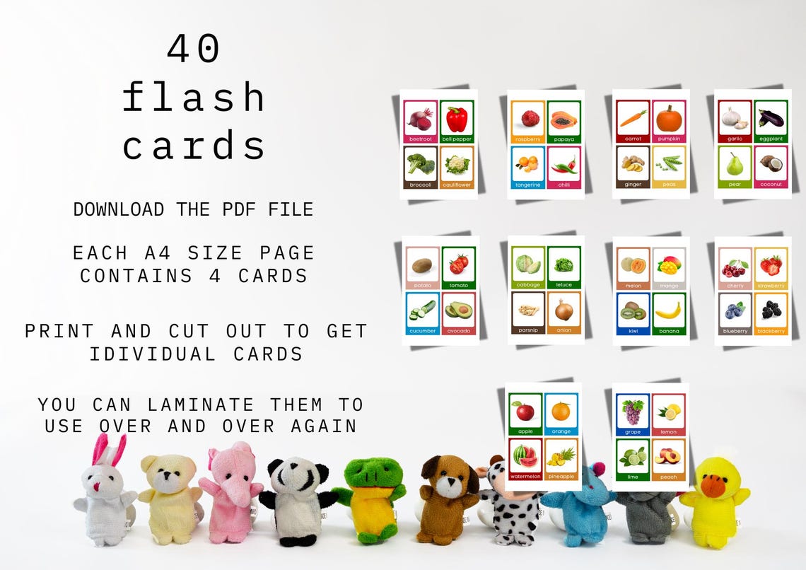 Fruits & Vegetables Flash Cards: Montessori Printable (PDF) - Etsy
