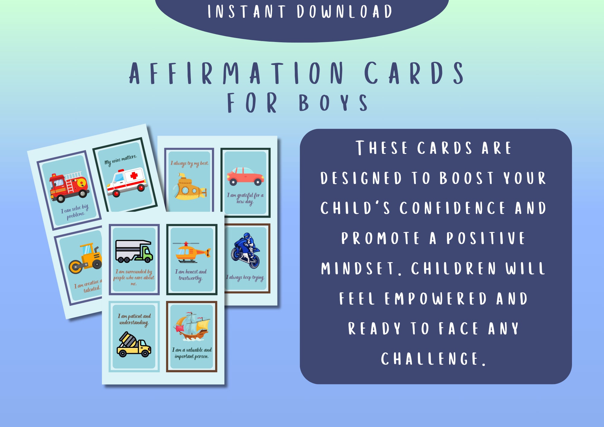 Printable Affirmation Cards for Boys, Printable Cards , Motivational ...
