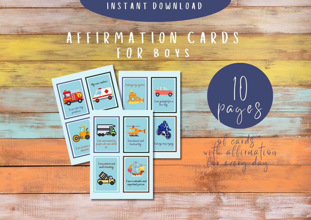 Printable Affirmation Cards for Boys, Printable Cards , Motivational ...