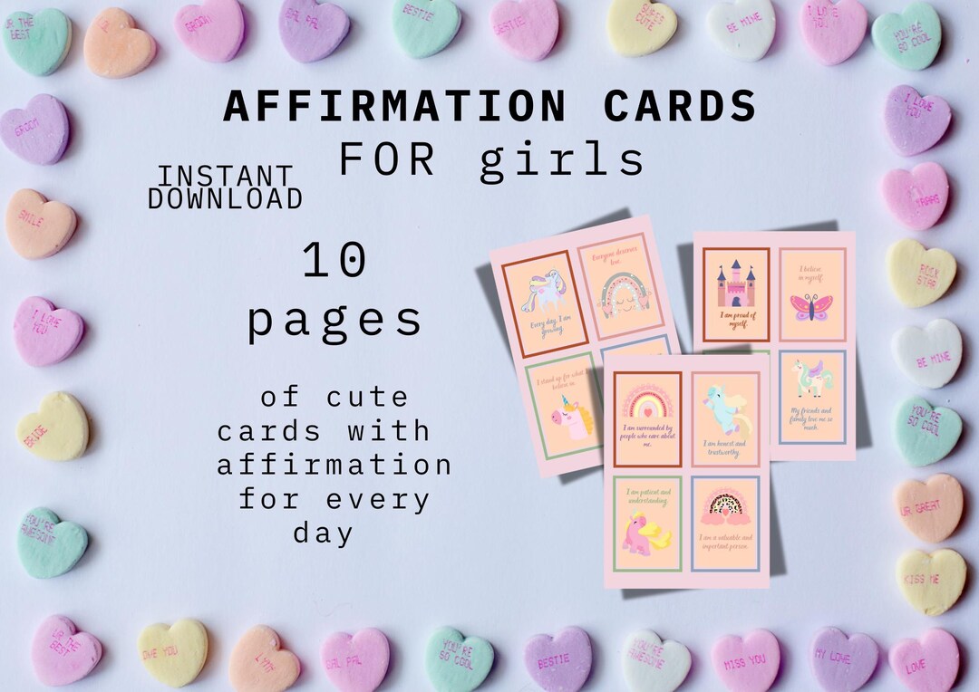 Printable Affirmation Cards for Girls: Motivational, Positivity (PDF ...